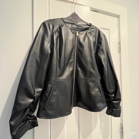 Zara | Jackets & Coats | Zara Black Pleather Jacket Coat | Poshmark